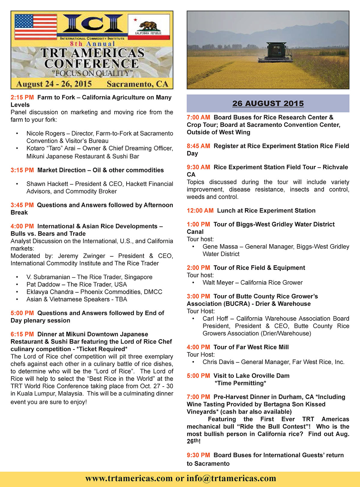 TRT America Conference 2015, Sacramento - The Rice Trader